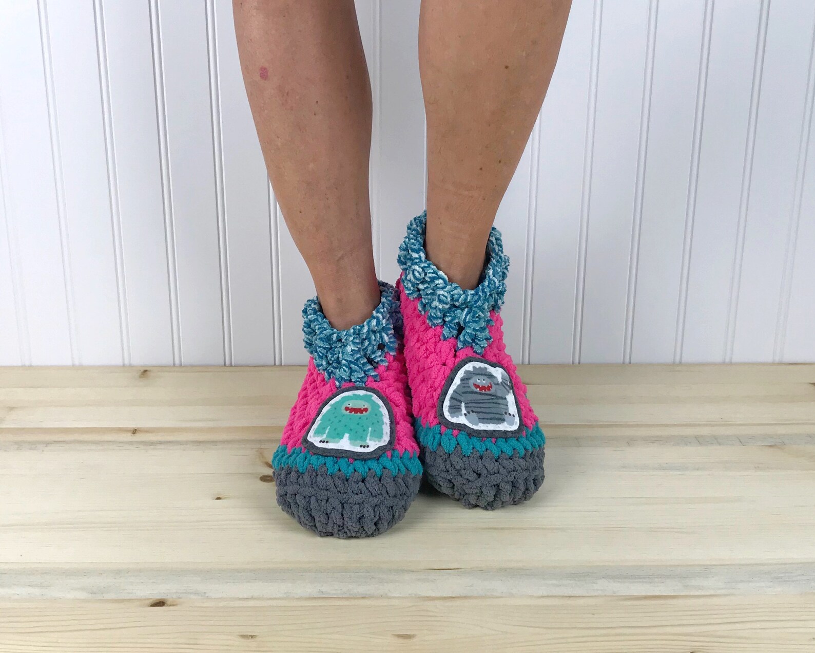 Snuggly Squatch Slippers Cozy Pink Chenille Slipper Socks - Etsy