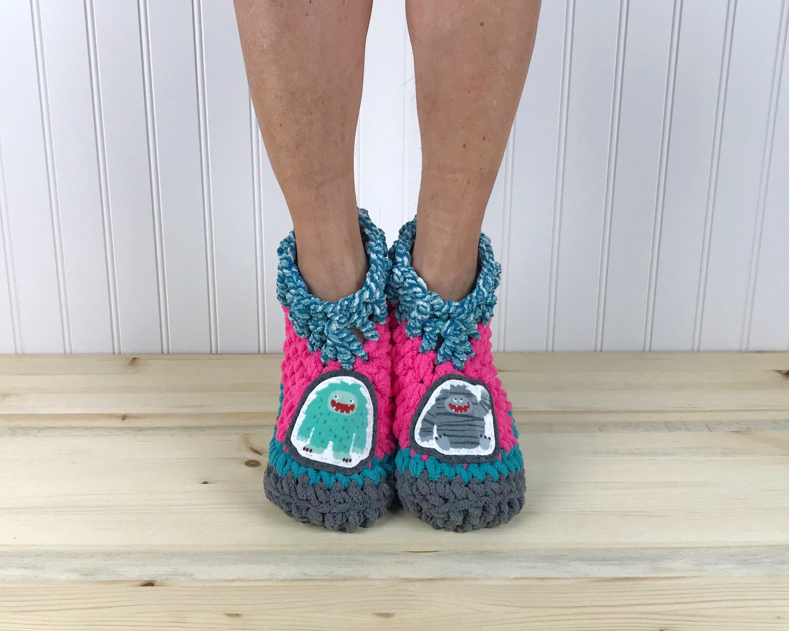 Snuggly Squatch Slippers Cozy Pink Chenille Slipper Socks - Etsy