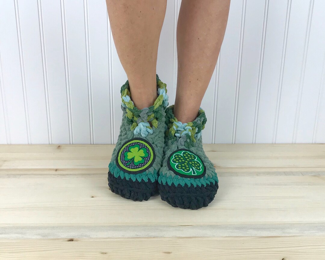 Irish SHAMROCK Slippers - Cozy Chenille Slipper Socks - Hygge House ...