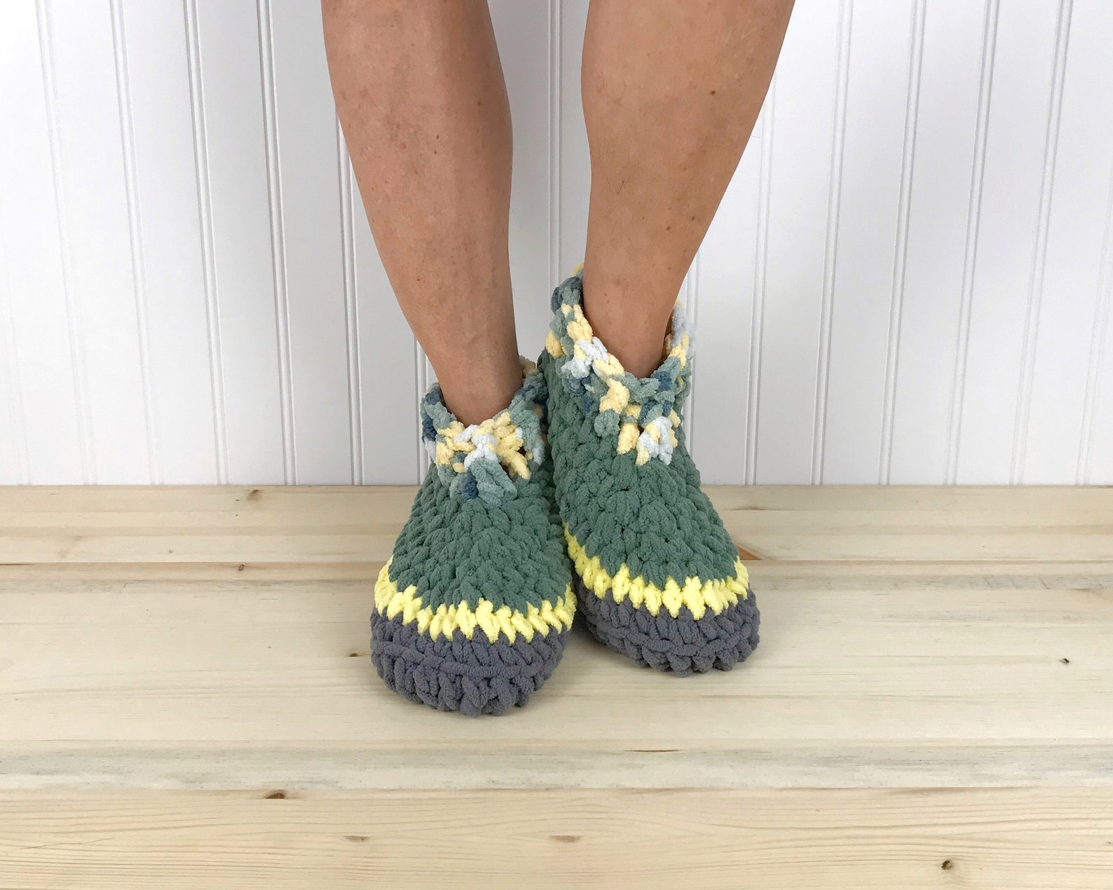 GREEN Fuzzy Slippers Cozy Chenille Slipper Socks Hygge - Etsy