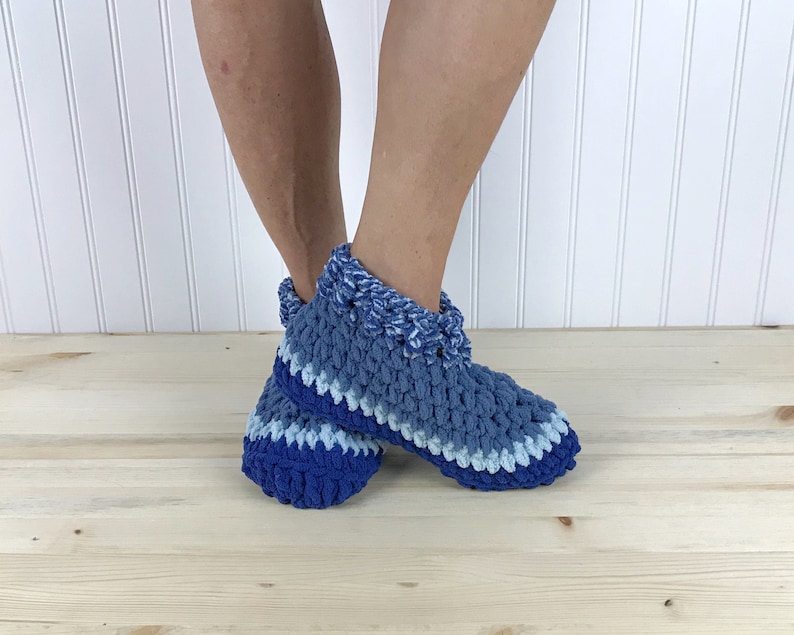 BLUE Fuzzy Slippers Cozy Chenille Slipper Socks Hygge | Etsy
