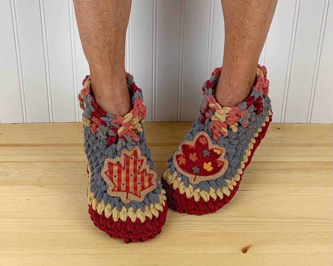 AUTUMN LEAVES Slippers - Cozy Chenille Slipper Socks - Harvest Fall ...