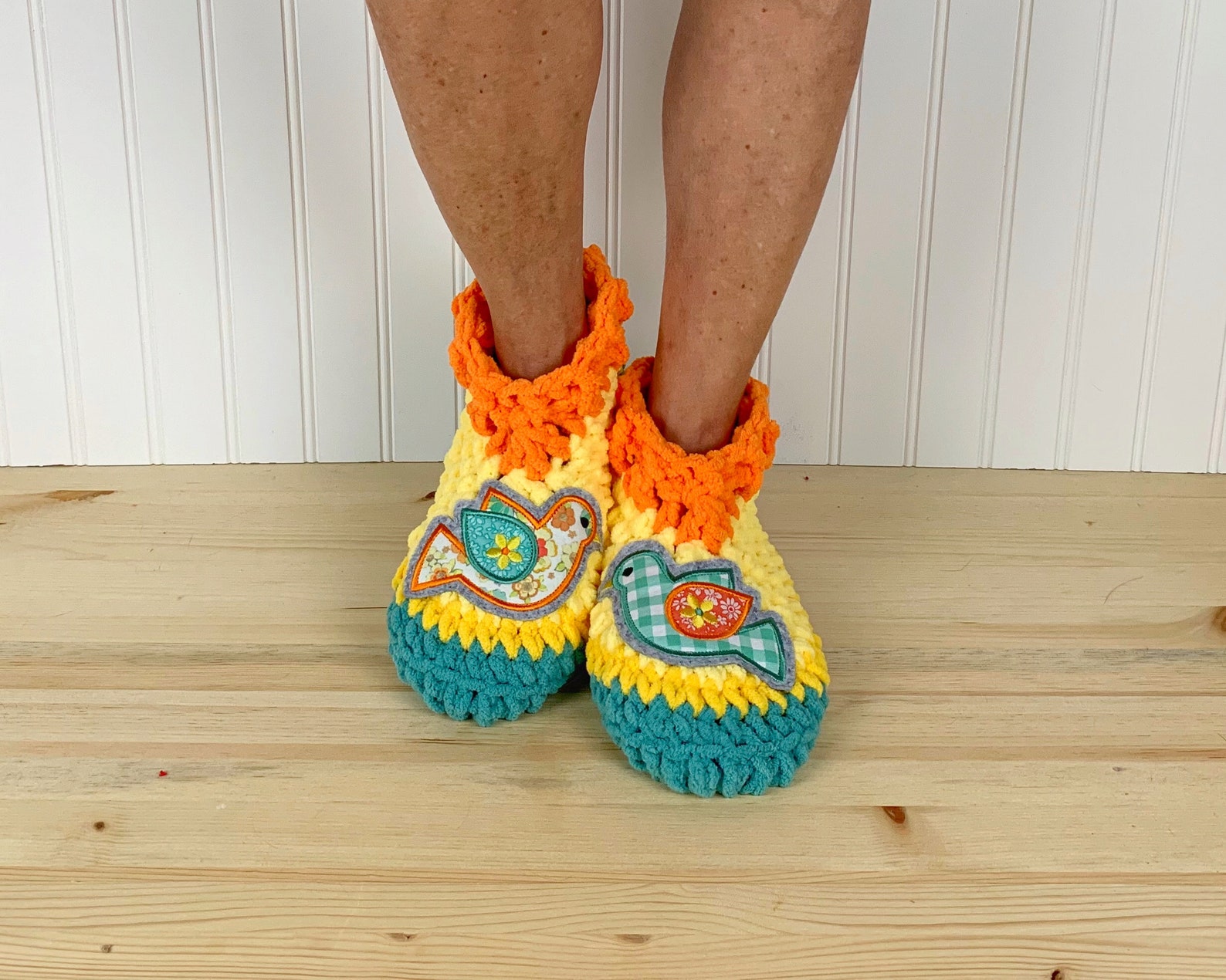 Cozy BIRD Slippers Bird Lover Gift Yellow Chenille Slipper | Etsy