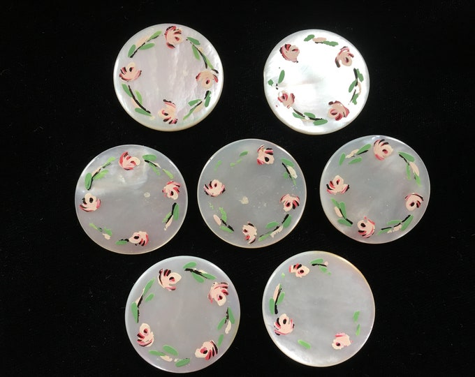 Antique Mother of Pearl Hand Painted Buttons - Etsy