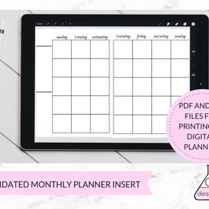 Month Undated Digital Planner Printable | 8.5 X 11 | for Good Notes ...
