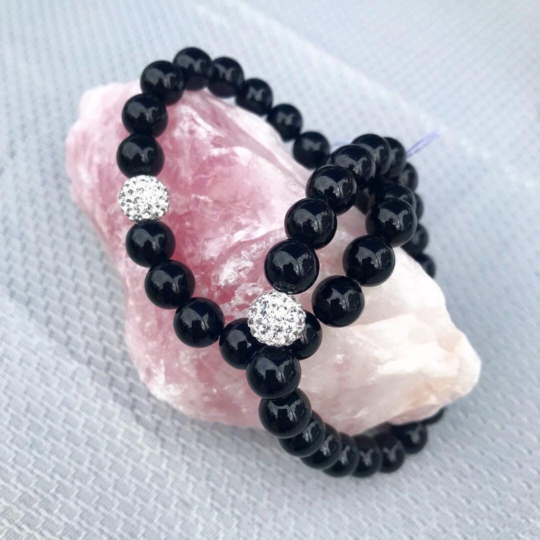 Black Tourmaline W/ Swarovski Crystal Pave Ball - Etsy