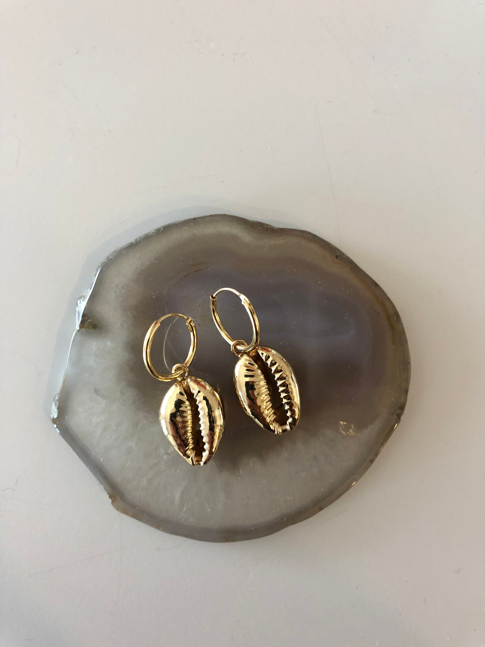 Gold Plated Cowrie Shell Hoop Earrings - Etsy
