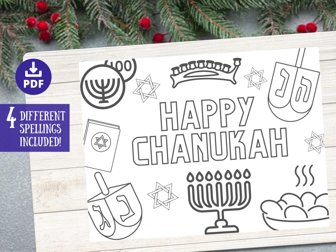 Hannukah Printable Coloring Placemat | DIY Dinner Décor | Instant ...