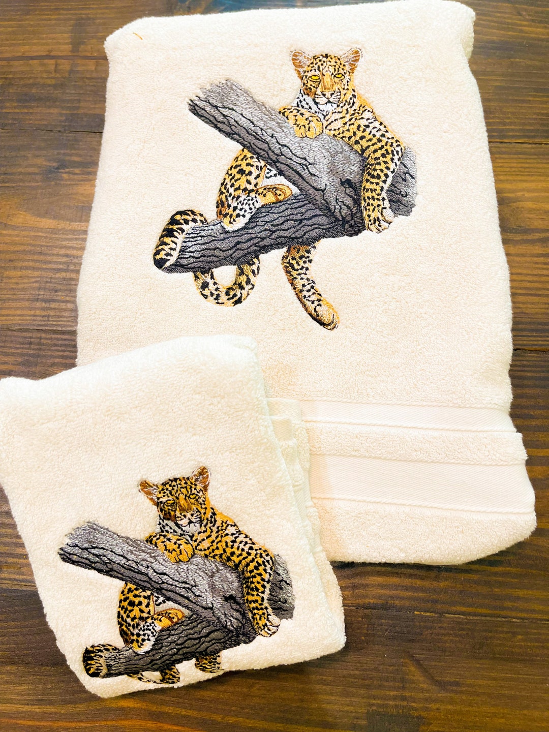 Embroidered Leopard Cotton Towels: Jungle Safari Decor - Etsy