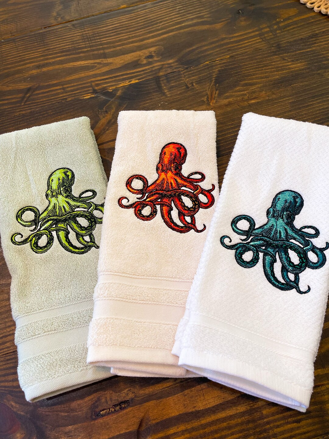 Embroidered Octopus Towel Set: Nautical Beach Decor - Etsy
