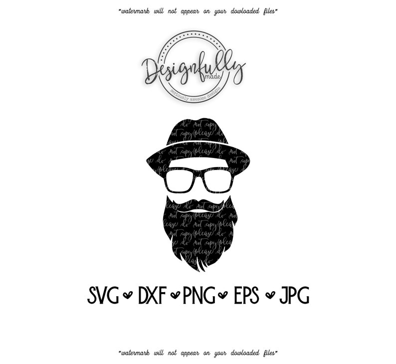 Beard, Hat and Glasses, Men's Beard, Beard SVG, Beard Cut File, Facial ...