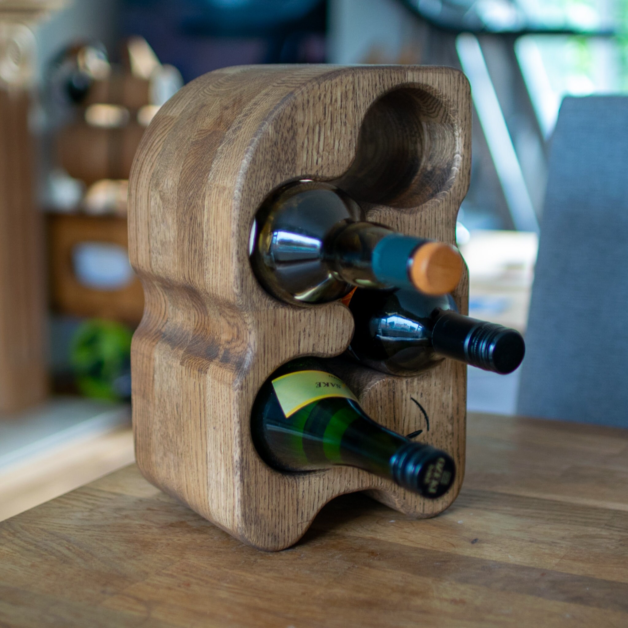 Bottle Wine Rack Solid Heavy Oak Monolithic Modern Rustic Wine Counter ...
