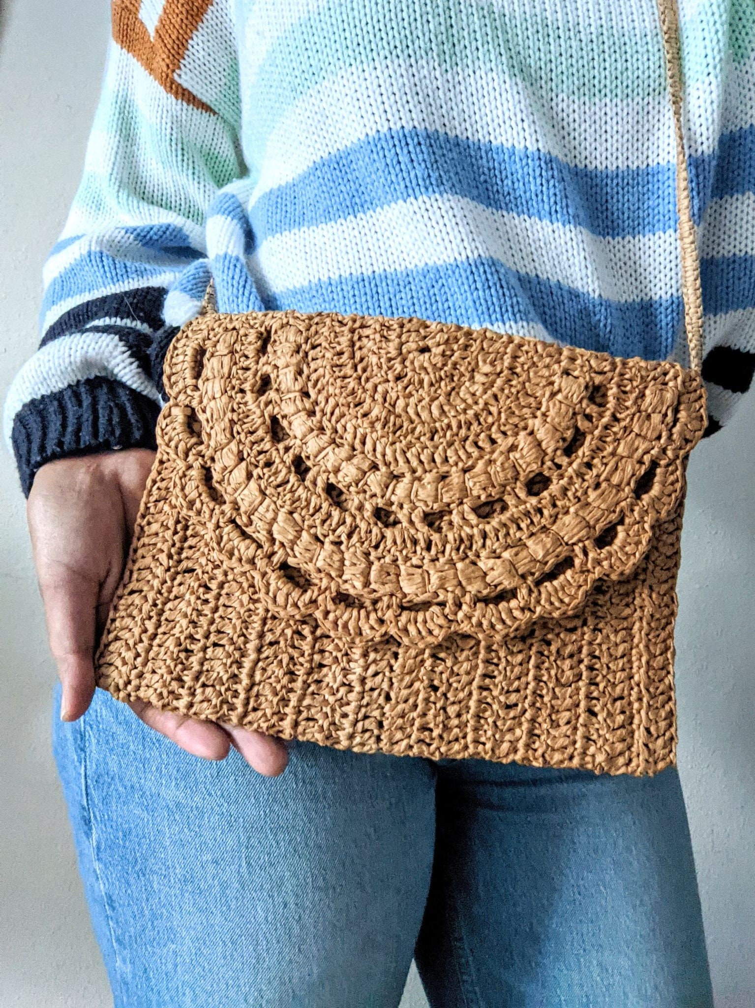 Scalloped Raffia Shoulder Bag Clutch Pattern Photos Included - Etsy