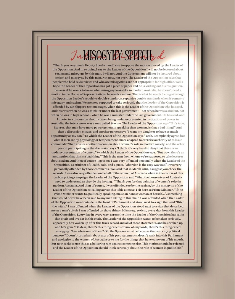 Julia Gillard Famous Misogyny Speech Print - Etsy