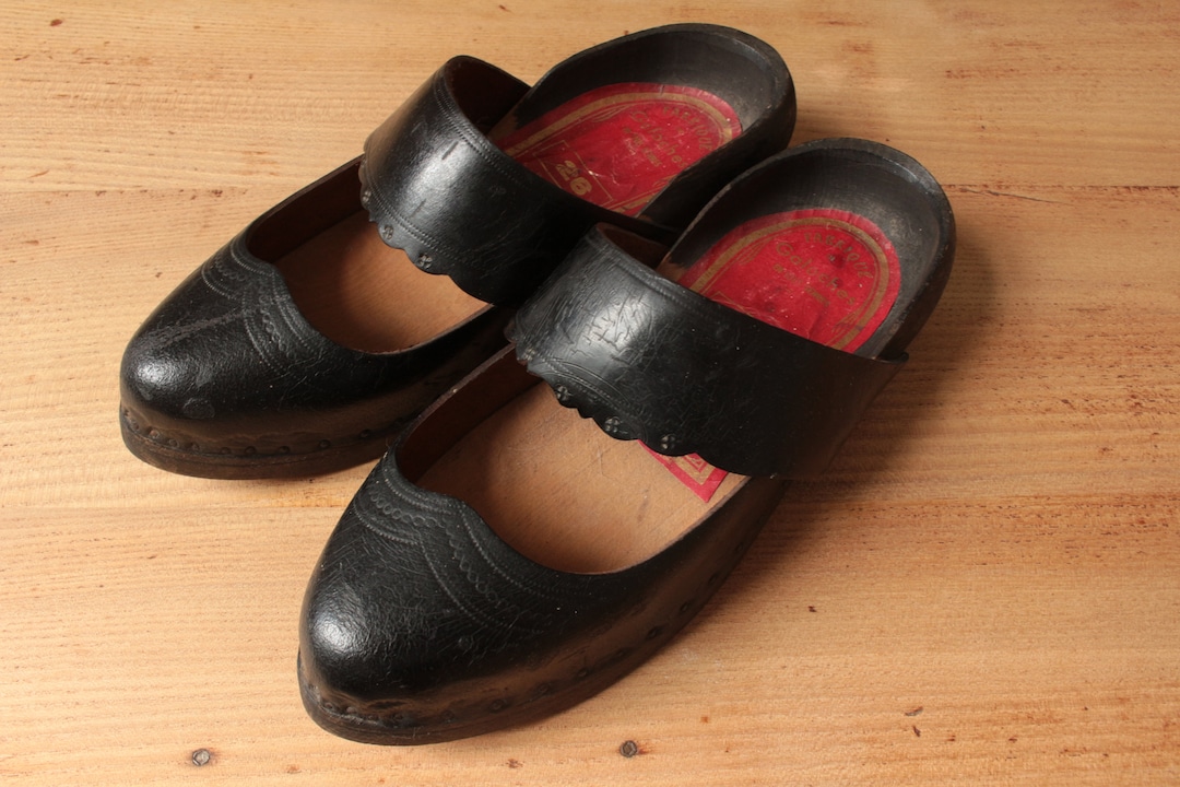 French Antique Leather and Wood Garden Clogs - Etsy
