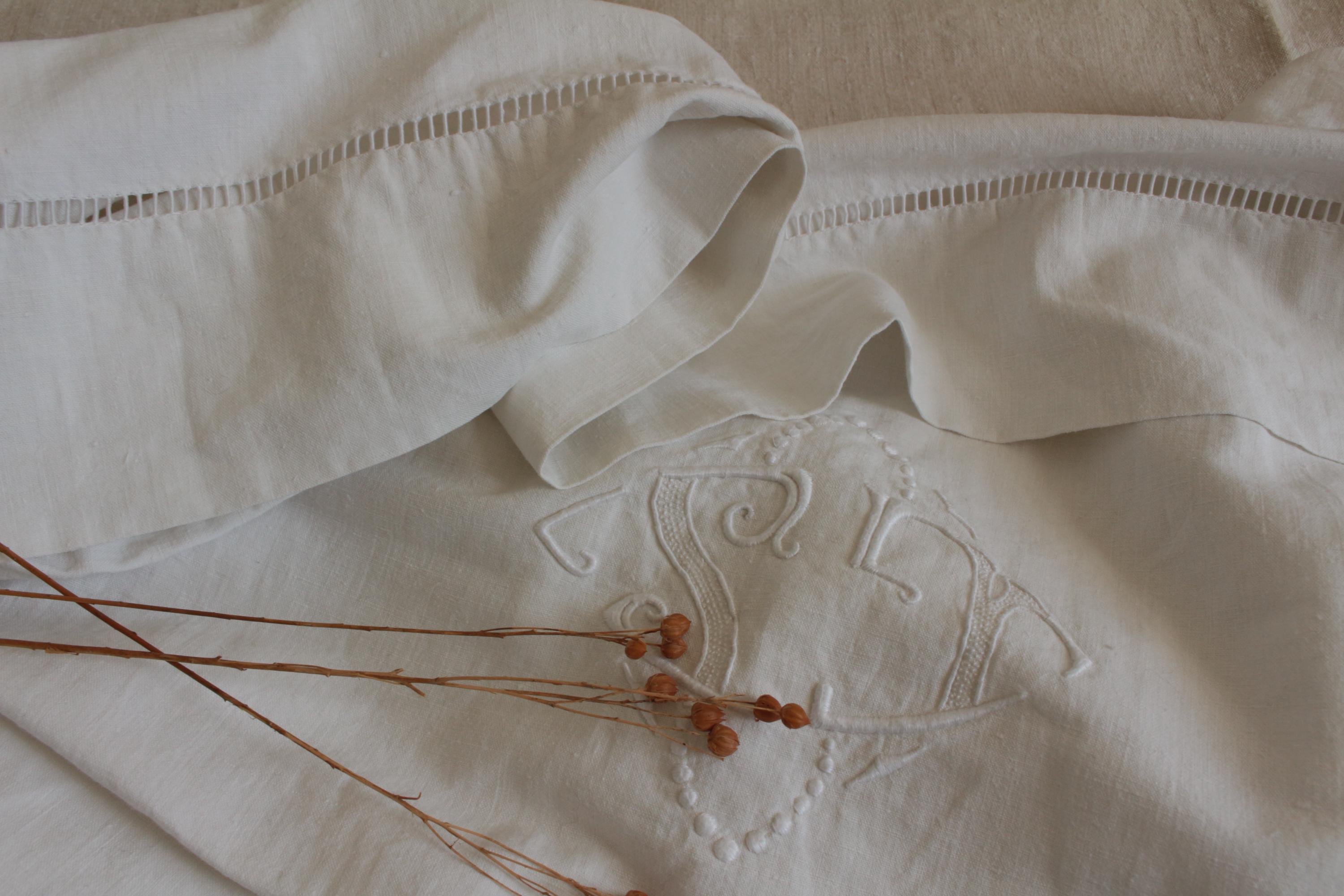 French Antique Embroidery Linen Sheet / Deadstock - Etsy