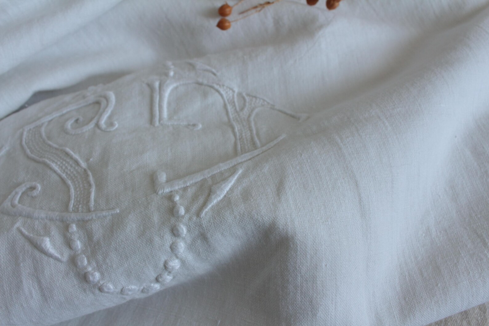 French Antique Embroidery Linen Sheet / Deadstock - Etsy