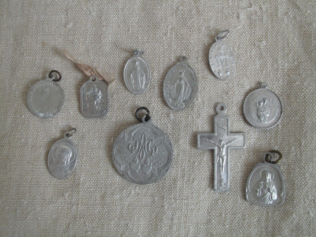 Collection of Ten French Antique of Catholic Religious Saints Pendants ...