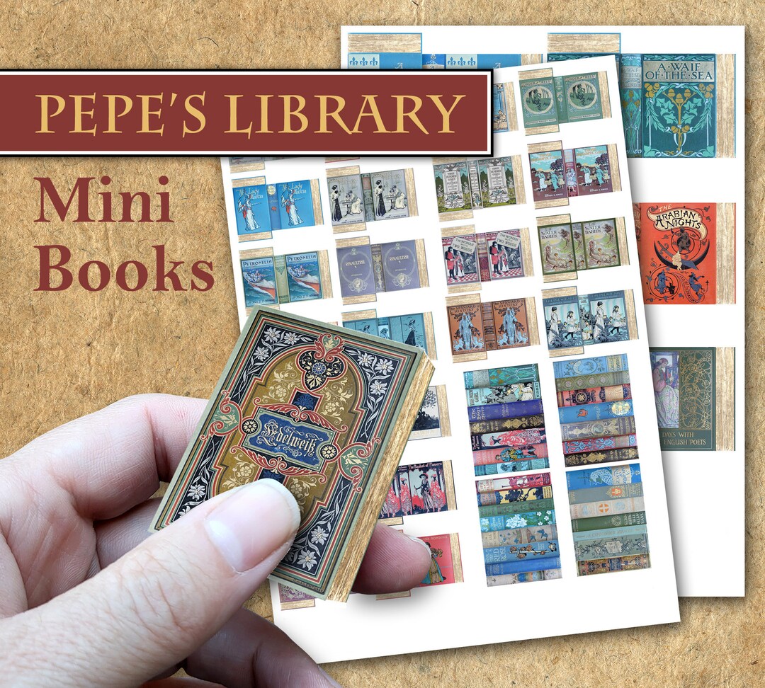 Printable Vintage Mini Book Covers, Dollhouse Miniatures (digital ...