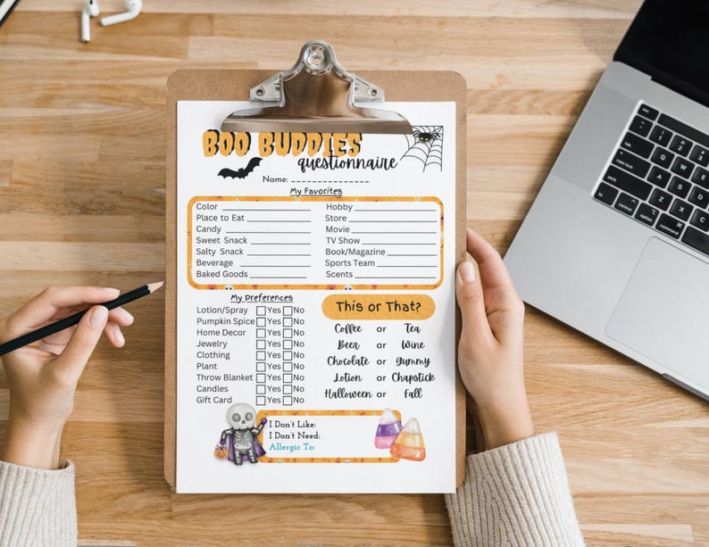 Printable Halloween Boo Buddy Gift Exchange Questionnaire for Spooky ...