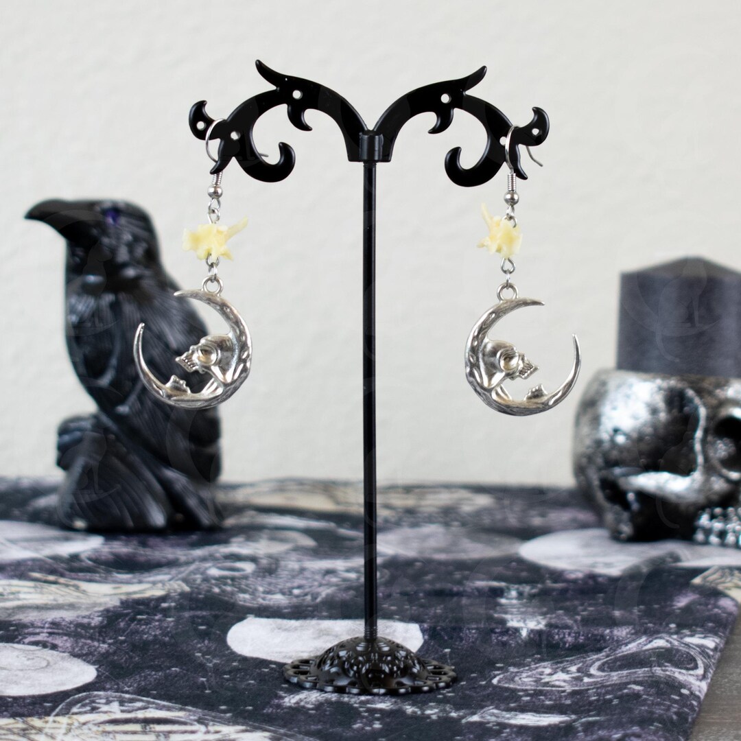 Snake Bone and Crescent Moon Skull Earrings With Real Rattlesnake ...