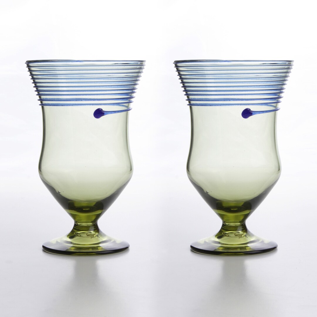 Historical Roman Glass Goblets in Pair With Blue Stripes Hand Blown ...