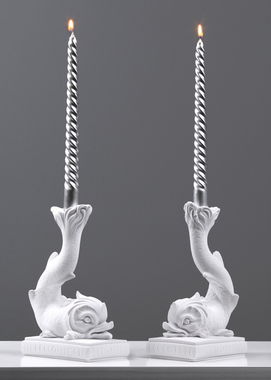 Classic Dolphin Candle Holder in Pair - Animal Statue Candlestick ...