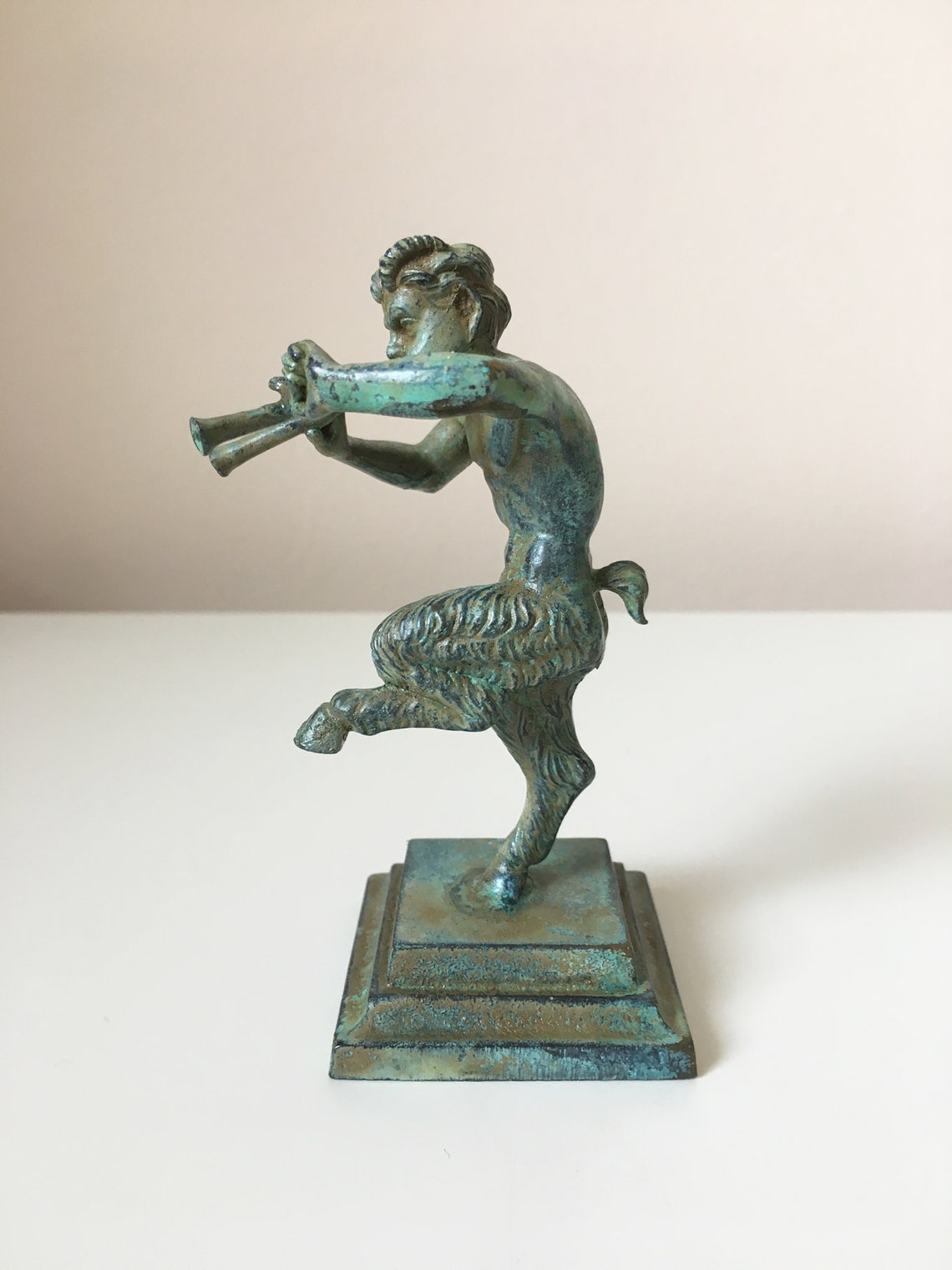 Greek Statue of a Satyr Green Bronze Figurine of Pan | Etsy