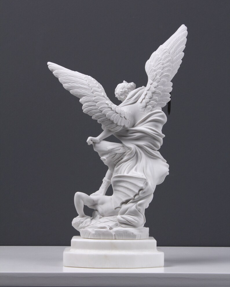 Saint Michael Marble Angel Sculpture Archangel Defeating - Etsy