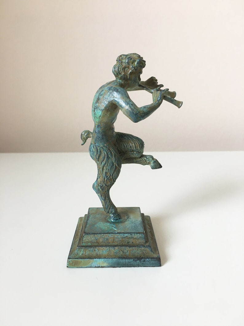 Greek Statue of a Satyr Green Bronze Figurine of Pan | Etsy
