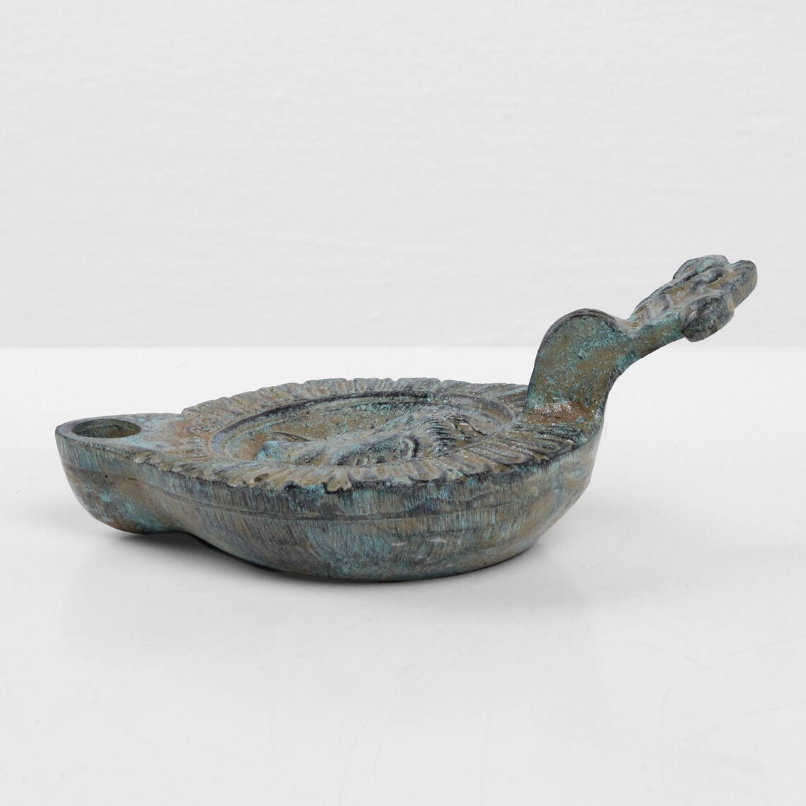 Roman Oil Lamp With Emperor Relief (green Bronze) - Roman Lucerna ...