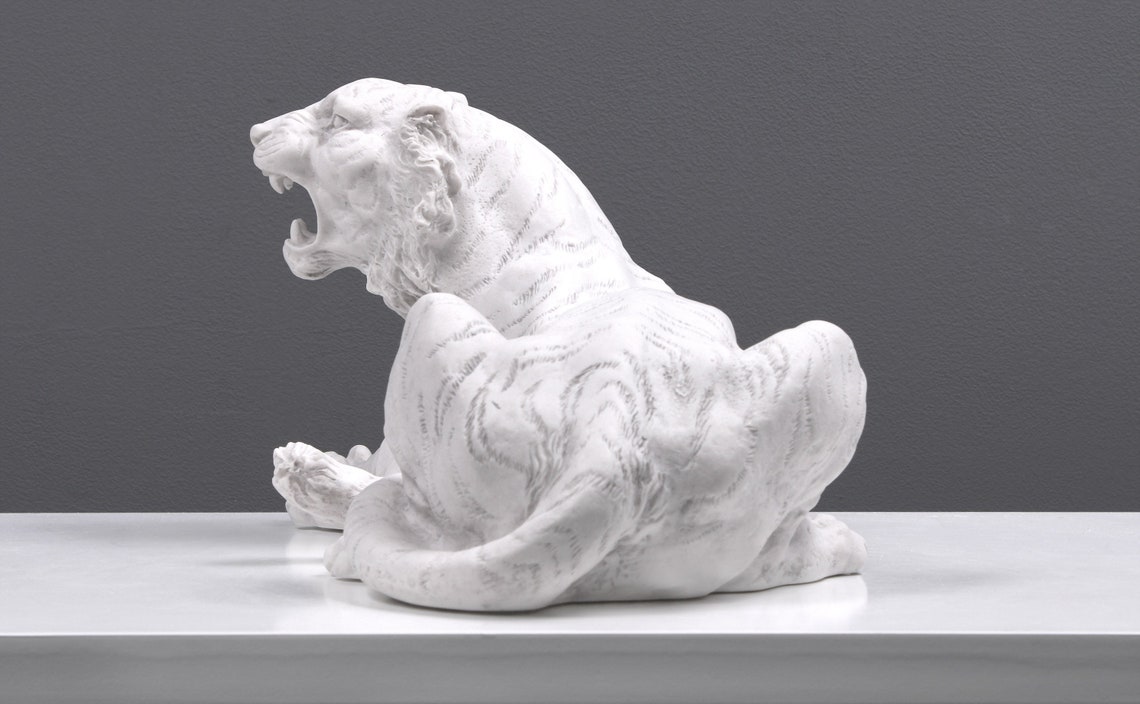Tiger, Lying and Roaring Statue (small) - Animal Sculpture Art in ...