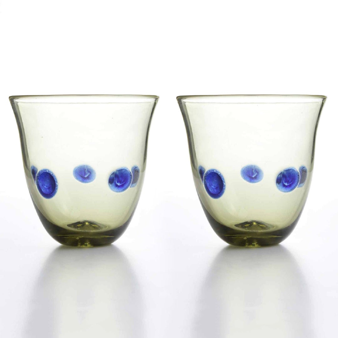 Ancient Roman Glass Cups in Pair With Blue Dots Handmade Replicas Made ...