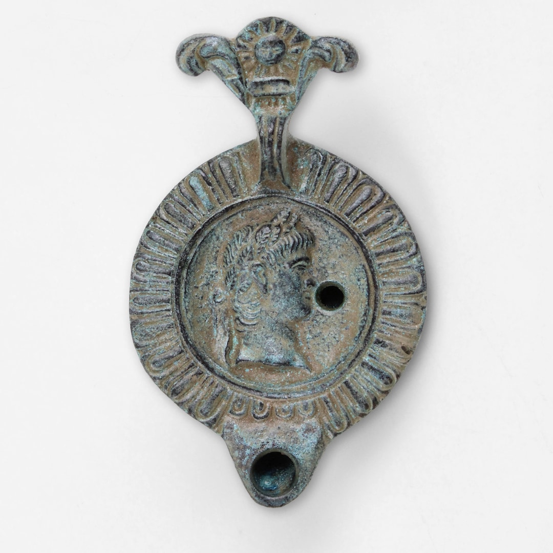 Roman Oil Lamp With Emperor Relief (green Bronze) - Roman Lucerna ...
