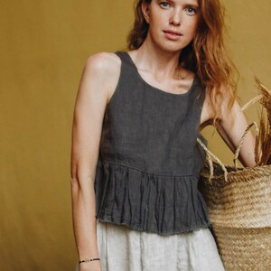 Linen Crop Top SUZY, Linen Ruffle Blouse, Linen Tank Top - Etsy