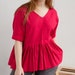 RED LINEN TOP With Ruffled Peplum, Half Sleeve Linen Cotton Top, Plus ...