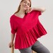 RED LINEN TOP With Ruffled Peplum, Half Sleeve Linen Cotton Top, Plus ...