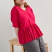 RED LINEN TOP With Ruffled Peplum, Half Sleeve Linen Cotton Top, Plus ...