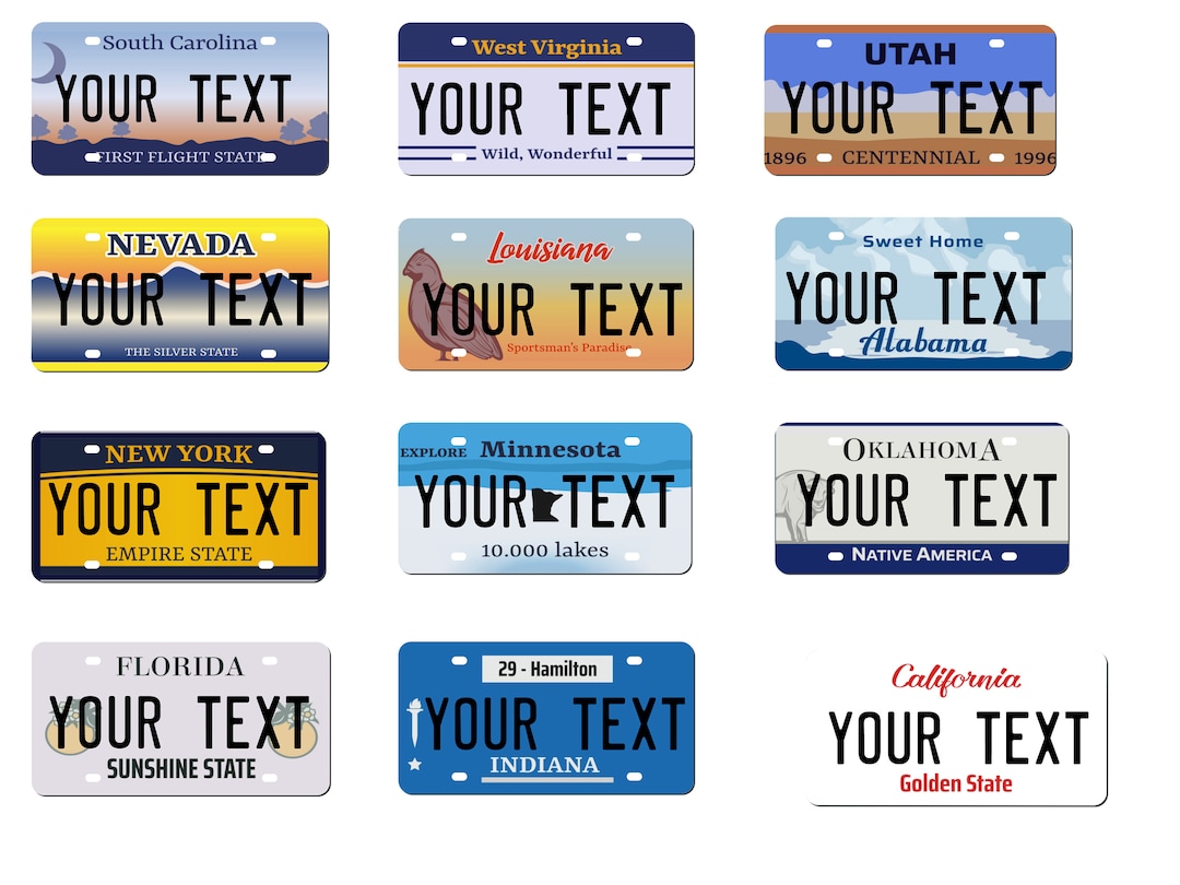 Choose Your State and Add Your Text, All 50 States, Custom License ...