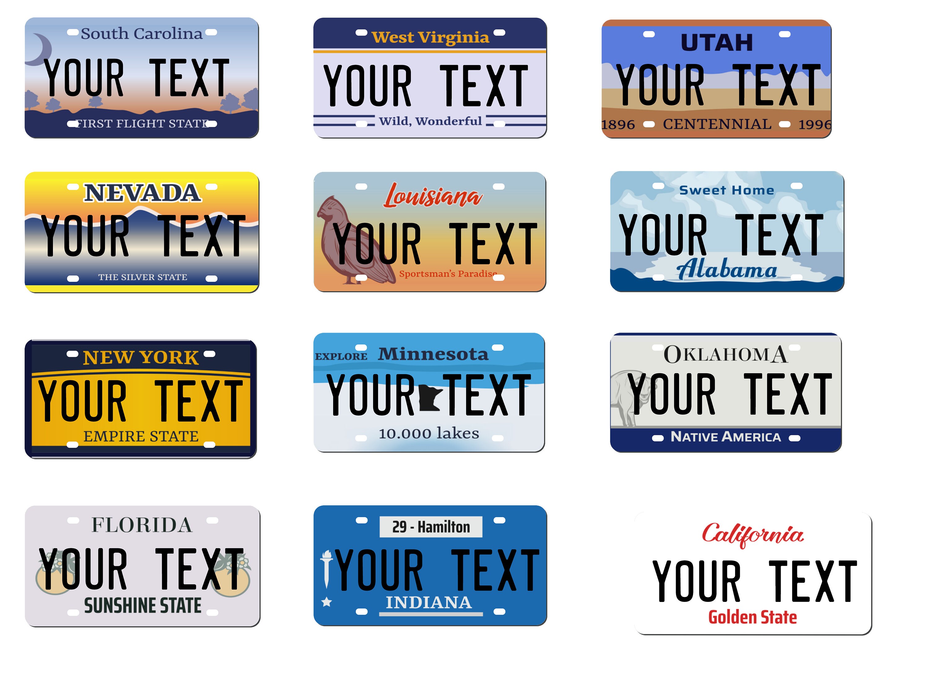 Choose Your State and Add Your Text, All 50 States, Custom License ...