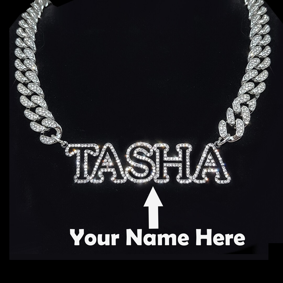 Personalized Name Pendants With Cuban Link Chain . Icy Baguettes ...