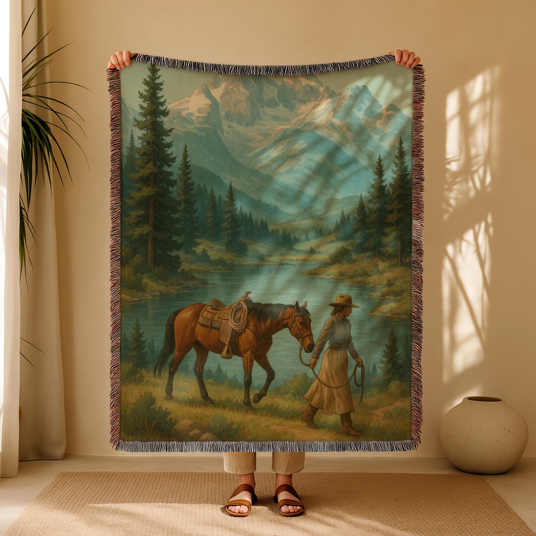 Cowboy Woven Blanket, Western Blanket, Horse Art Blanket, Ranch Decor ...