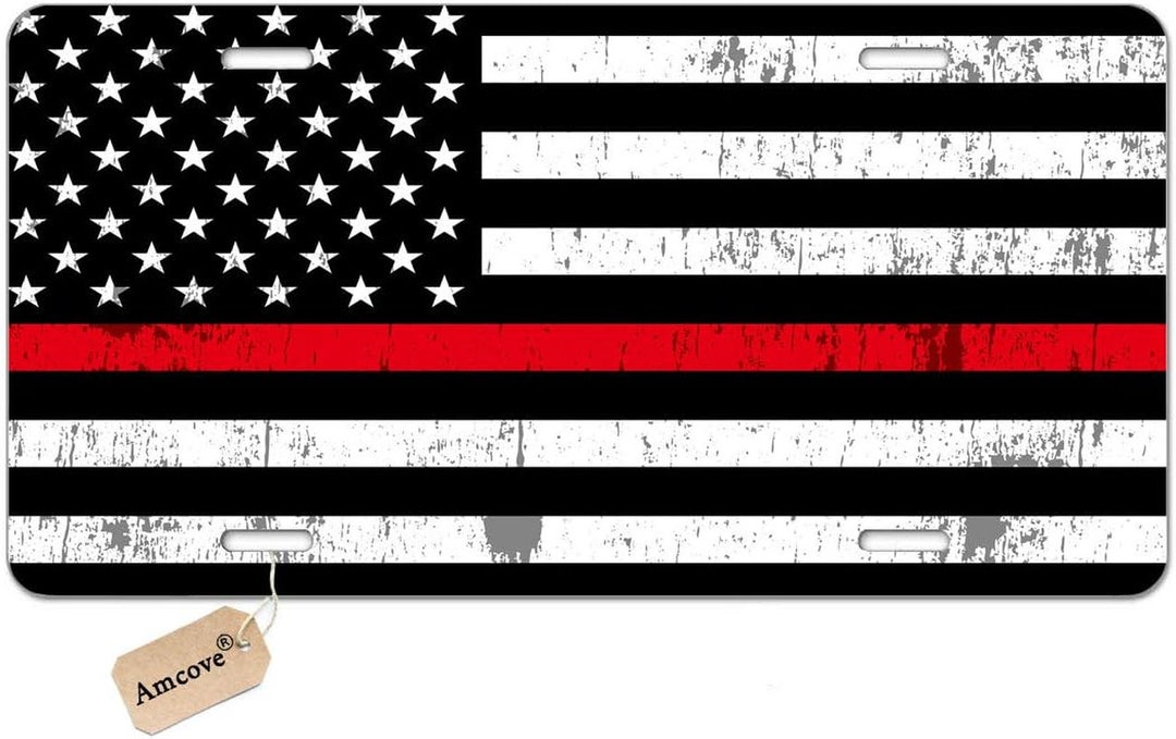 Retro Thin Red Line Firefighter Flag License Plate - Etsy
