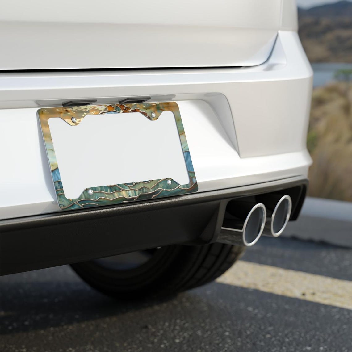 Stained Glass Ocean Wave | Anti Theft License Plate Frame With 4 Holes ...
