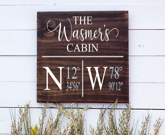 Custom Family Cabin House Sign With GPS Coordinates | Etsy