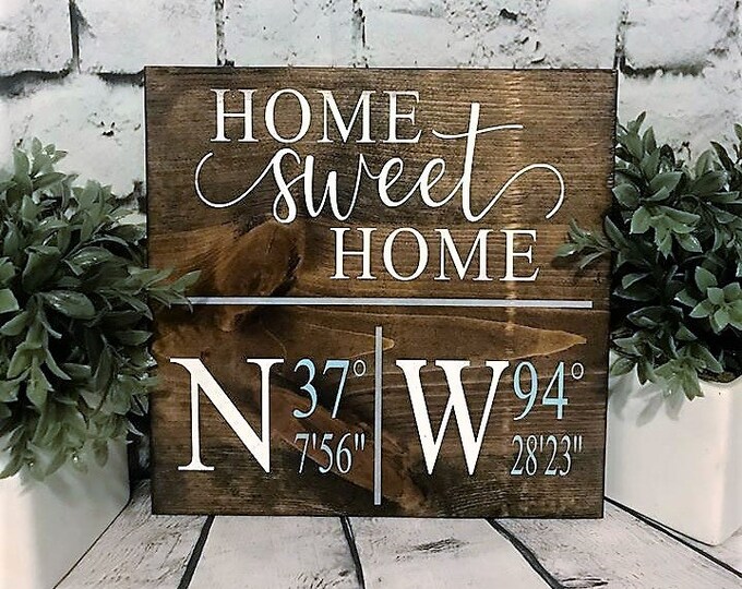 Personalized Home Sweet Home GPS Wood Sign, Custom Address Longitude ...