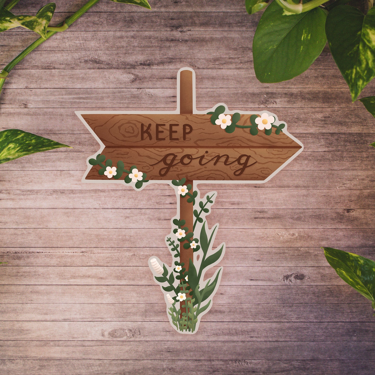 Cute Wooden Sign keep Going Sticker for - Etsy