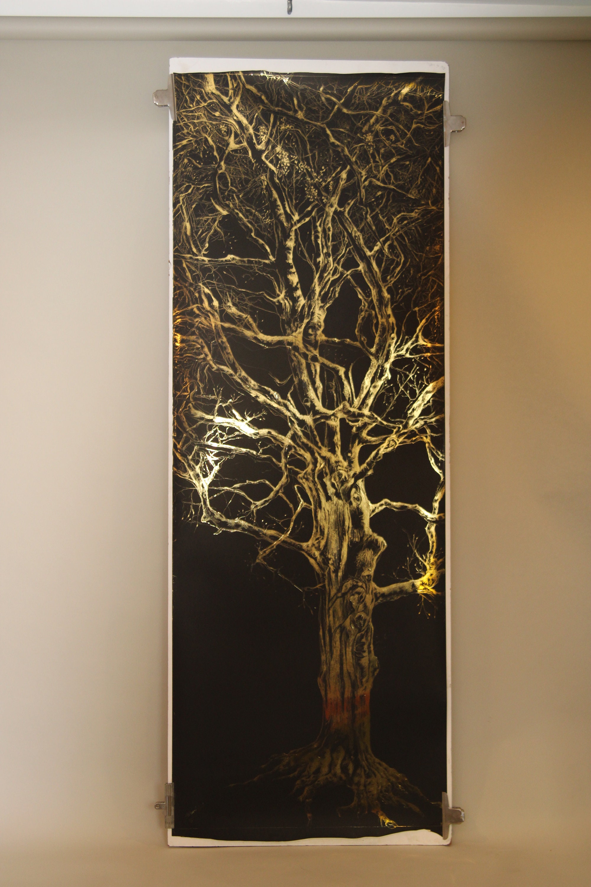 Huge Gold and Black Drawing, Hand-scratched Drawing of a Tree, Tree of ...