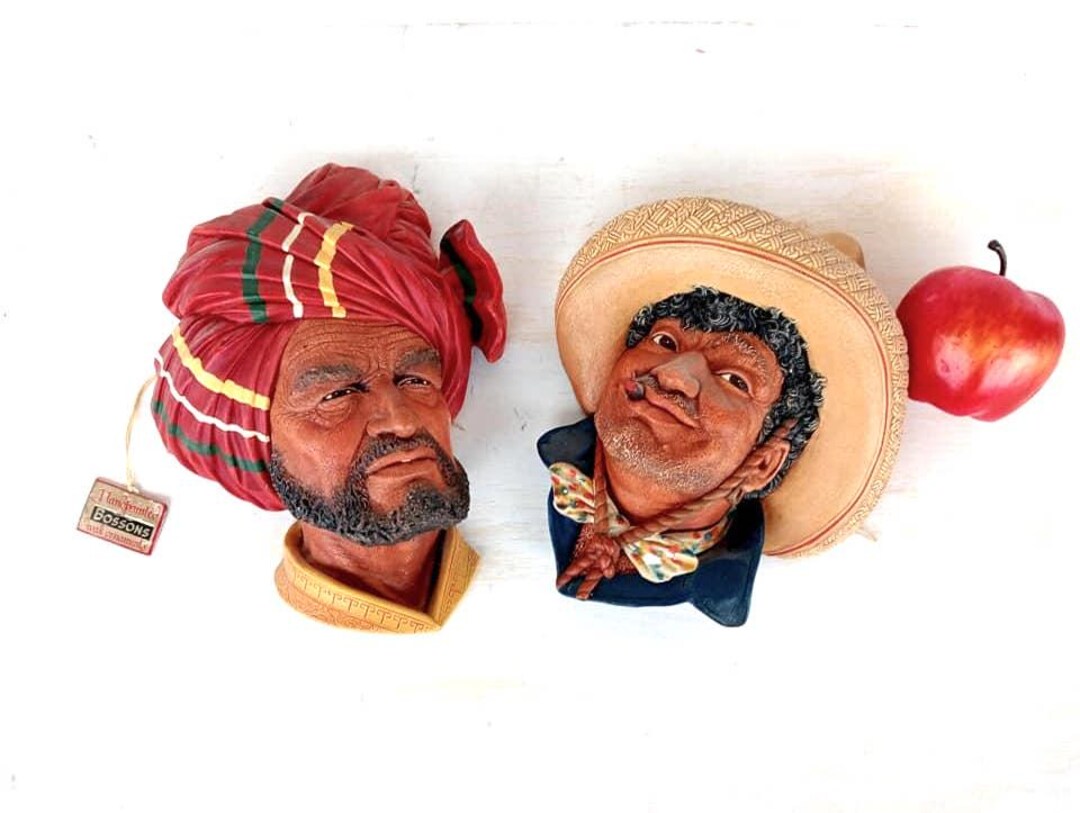 2 Vintage Bossons Head Arab Mexican England Chalk Chalkware Wall ...