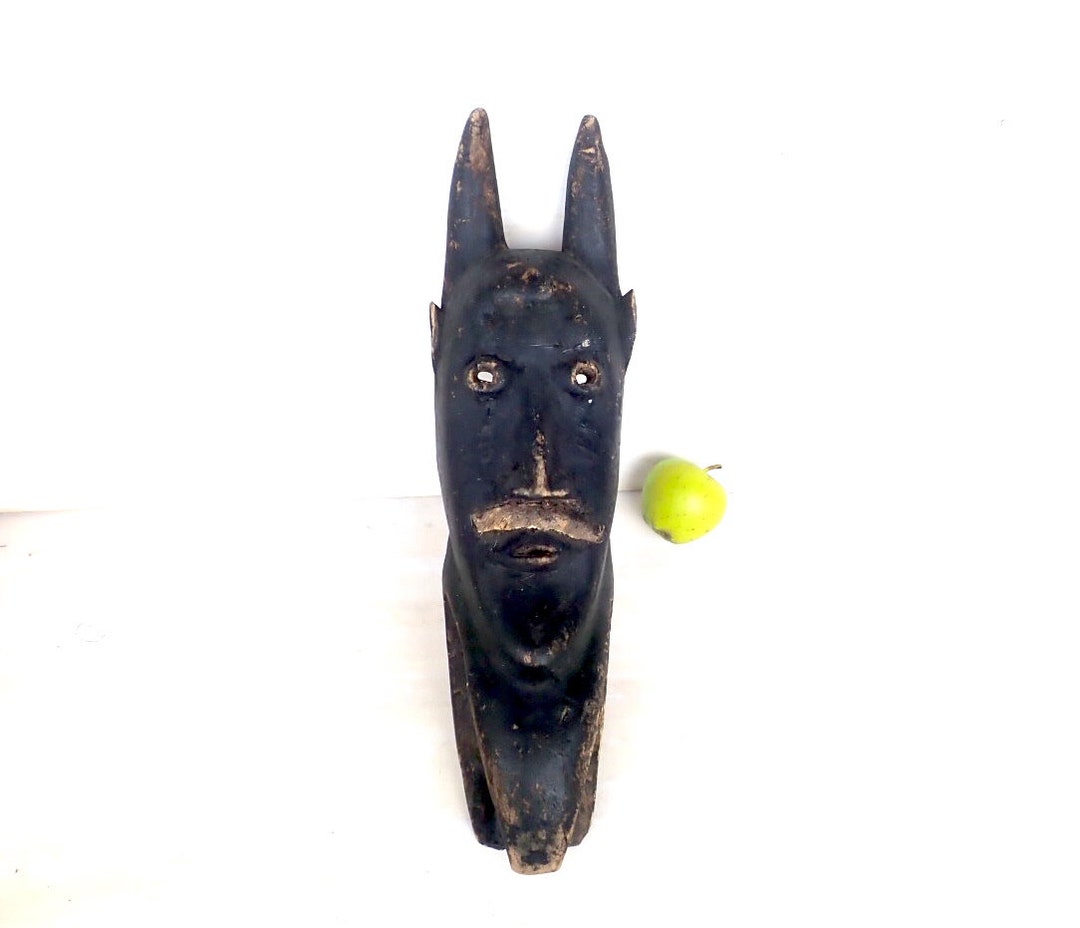 Vintage Wooden Mask Africa African Mask Carved Wood Carving Devil Mask ...